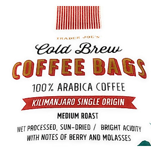 Trader Joes Cold Brew Coffee Bags - 12 Coffee Bags Total - 100% Arabica Coffee, Kilimanjaro Single Origin, Medium Roast