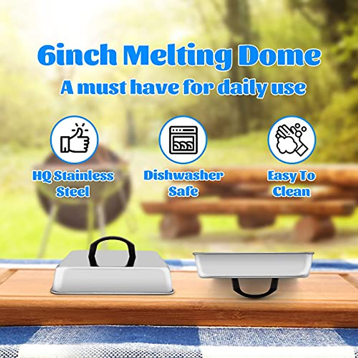 Small 6in Cheese Melting Dome, HaSteeL Stainless Steel Square Basting Steaming Cover Lid, Griddle Accessories for Kitchen Cast Iron Flat Top, Great for Cooking Grilling Burger Patty Steak Bacon - 2Pcs