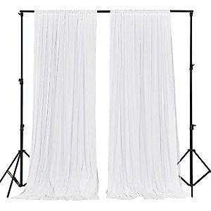 NICETOWN White Backdrop Curtains Overlapped with Tulle Backdrop Background Wall Drapes for Holiday Video Parties Weddings Baby Birthday Party Bridal, Space Divider (5' W x 8' L, 2 Pieces)
