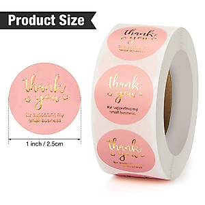3 Rolls Thank You Stickers Labels Seals Thank You for Supporting My Small Business Stickers Roll, Round Kraft Stickers Thank You Purchase Stickers with Gold Foil (Pink Black Brown, 1 Inch)