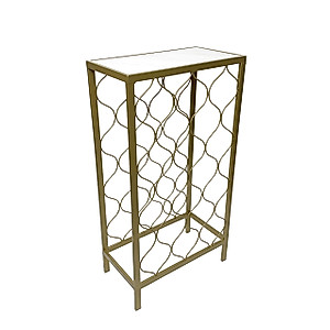 Wine Rack Bottle Holder for 18 Bottles - Decorative Mini Bar Stand with Marble Table Top - Gold Metal Free Standing Home Wine Organizer for Storage and Display in Kitchen, Pantry - by Designstyles