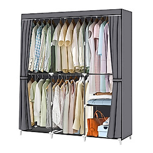 YOUUDI Portable Closet 50 Inch Wardrobe Closet for Hanging Clothes with Grey Non-Woven Fabric Cover and 5 Hanging Rods, Quick and Easy Assembly