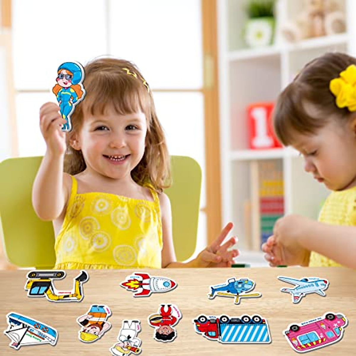 40 PCS Vehicle Magnets, Vehicles and Professions Fridge Magnets for Kids-Common Vehicles, Airplane, Boat & Occupations-Magnetic Transport Refrigerator Decors Educational Learning Toys for Toddlers
