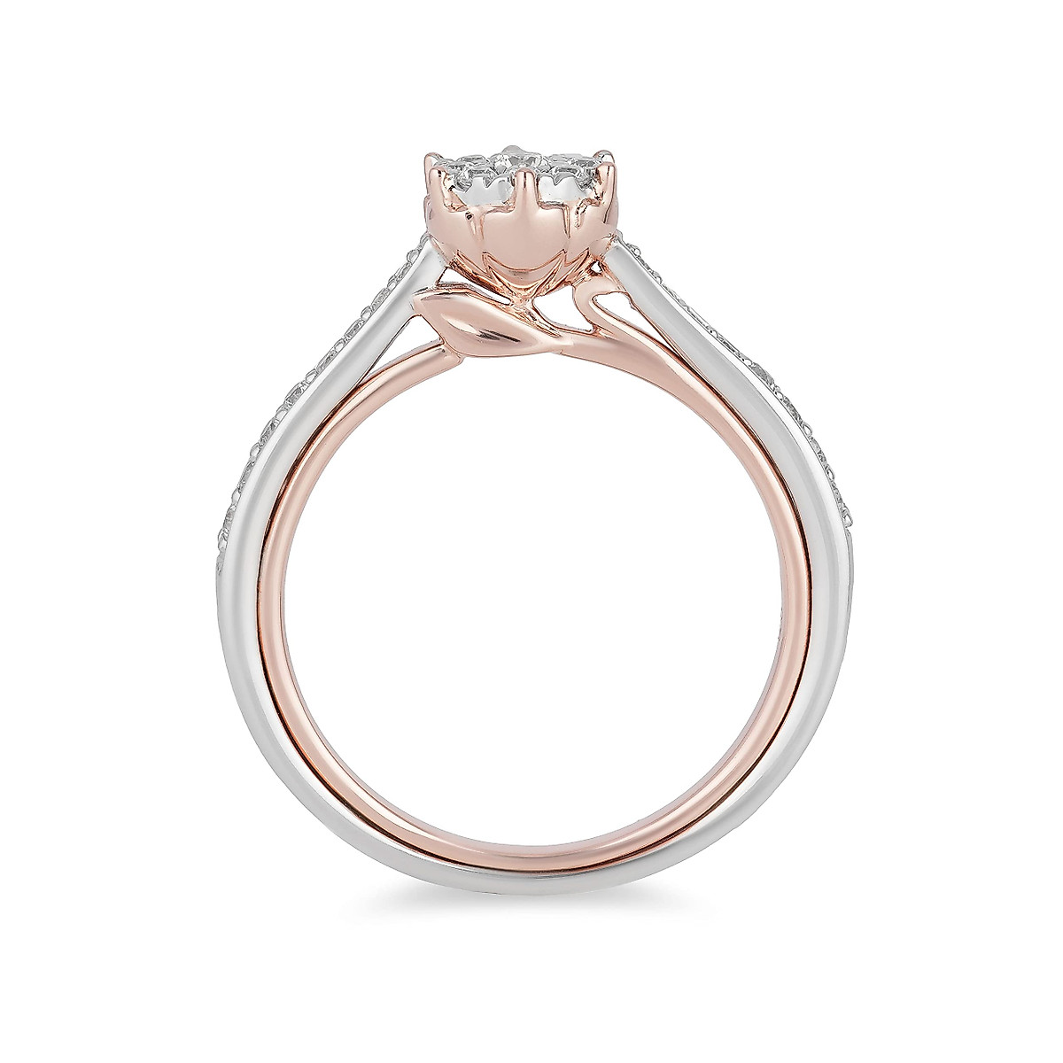 Jewelili Enchanted Disney Fine Jewelry 10K White Gold and Rose gold 1/3 Cttw Diamond Belle Composite Rose Engagement Ring Size 6