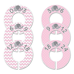 6 Baby Girl Nursery Clothing Size Closet Dividers Pink Elephant (1.25 Inch Rod)