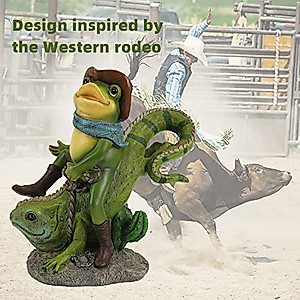 OSROENE Frog Statues Garden Decor, Cowboy Frog Riding Green Lizard Figurine Outdoor Indoor Decoration Animal Statues for Garden Balcony Front Porch Patio Yard
