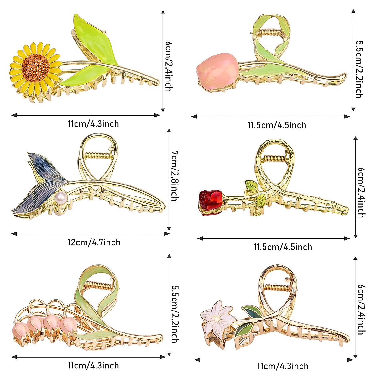 6 Pcs Flower Metal Hair Claw Clips Large Tulip Nonslip Hair Barrettes Strong Hold Hair Clamps Fashion Hair Accessories for Woman and Girls With Long Thick Thin Curly Hair