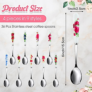 Hushee 36 Pcs Stainless Steel Dessert Spoons Coffee Tea Spoons for Tea Party 6 Inch with Ceramic Handle Chinese Floral Coffee Spoons Soup Spoons Sugar Spoons for Home Tableware Tea Party Supplies