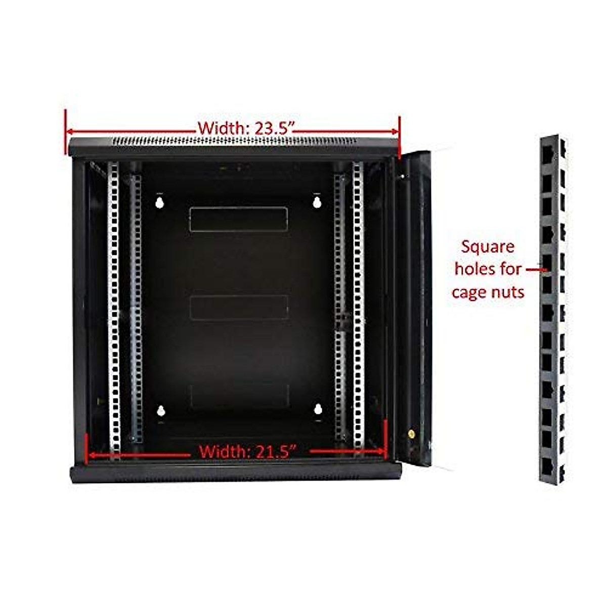 AEONS Depot 12U Professional Wall Mount Server Cabinet Enclosure Double Section Hinged Swing Out 19-Inch Server Network Rack with Locking Glass Door Black (Fully Assembled)