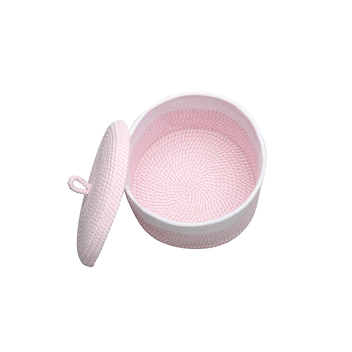 YUKIMOCOO S Size Pink Cotton Rope Basket with Lid Mini Woven Basket Cute Toy Storage Basket Towel Storage Little Organizer Pink Basket for Living Room Nursery Storage Basket Pink Basket for Girl