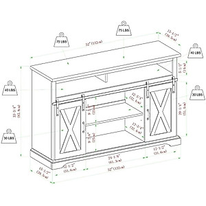 BOWERY HILL Modern Farmhouse Sliding Barn Door Wood 52" Highboy TV Stand Console Storage Cabinet in Reclaimed Barnwood