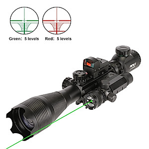 Pinty Rifle Scope 4-16x50, Illuminated Optics, Green Laser, Red-Coating Reflex Mini Sight