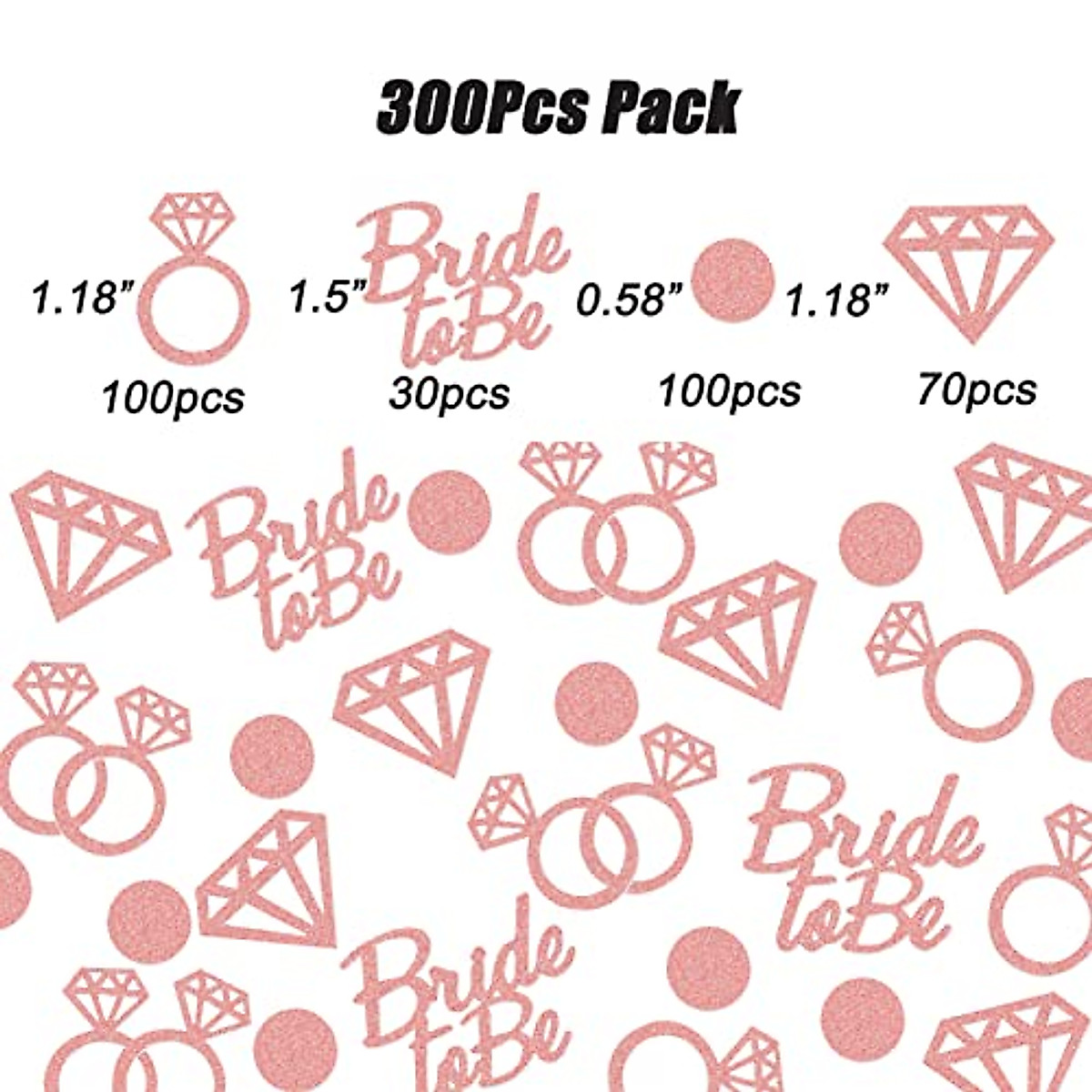 Bridal Shower Decorations 300pcs Table Glitter Confetti for Engagement Party Decor Bride to be,Diamond,Ring and Circle Rose Gold Paper Confetti for Wedding Bachelorette Party Supplies (Rose Gold)