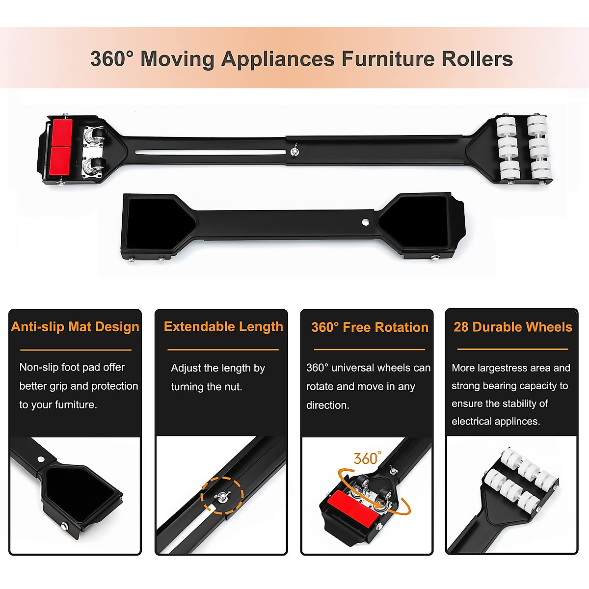 Appliance Dolly Cart with 360 Degree Moving Wheels Mini Fridge Stand Extendable Appliance Rollers Furniture Mover Mobile Roller Base for Washing Machine, Dryer, Refrigerator, Dishwashers, Furniture