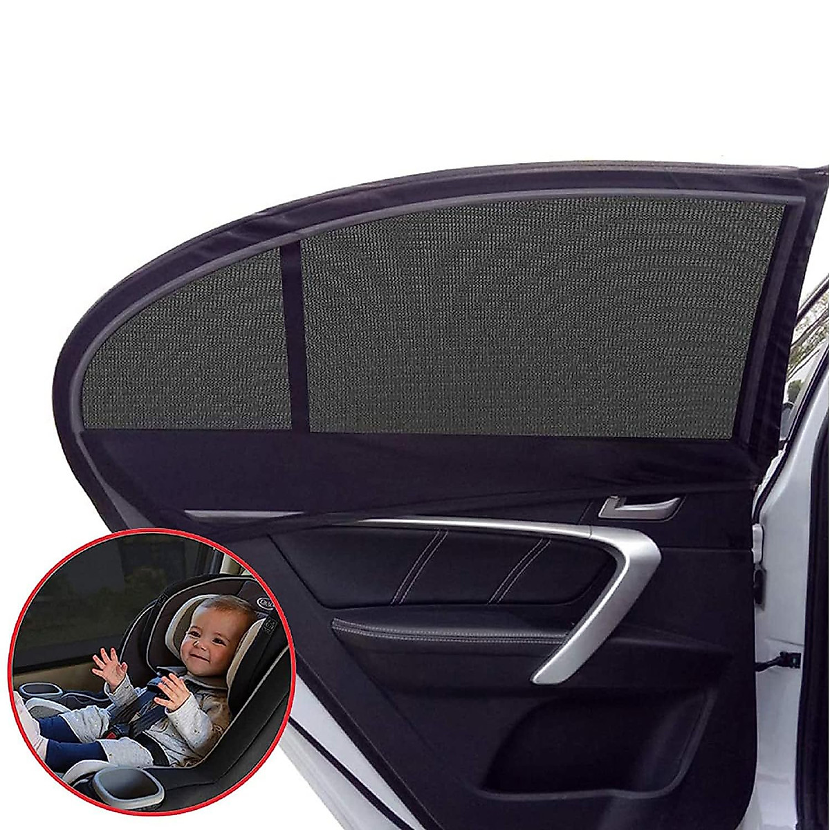 2Pcs Car Window Shade for Baby Universal Fit Adjustable Shade Breathable Mesh Car Curtains Window Net Car Rear Door Outdoor Camping Netting (XL)