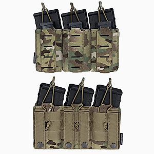 IDOGEAR Triple Mag Pouches Kangaroo Magazine Pouch for 9mm Pistol Magazines and 5.56mm Rifle Magazines Universal MOLLE Tactical Pouches Elastic Adjustable (camo)