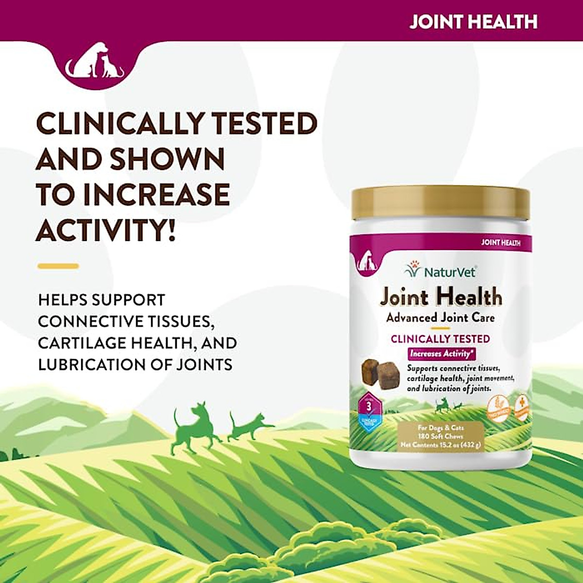 NaturVet Joint Health Level 3 Dog Soft Chew, 15.2 oz., Count of 180, 180 CT