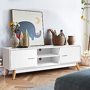 Tangkula TV Stand, Modern White TV stand for 60 Inch TV, with 2 Storage Cabinets & 2 Open Shelves, for Home Living Room Furniture, Wood TV Stand