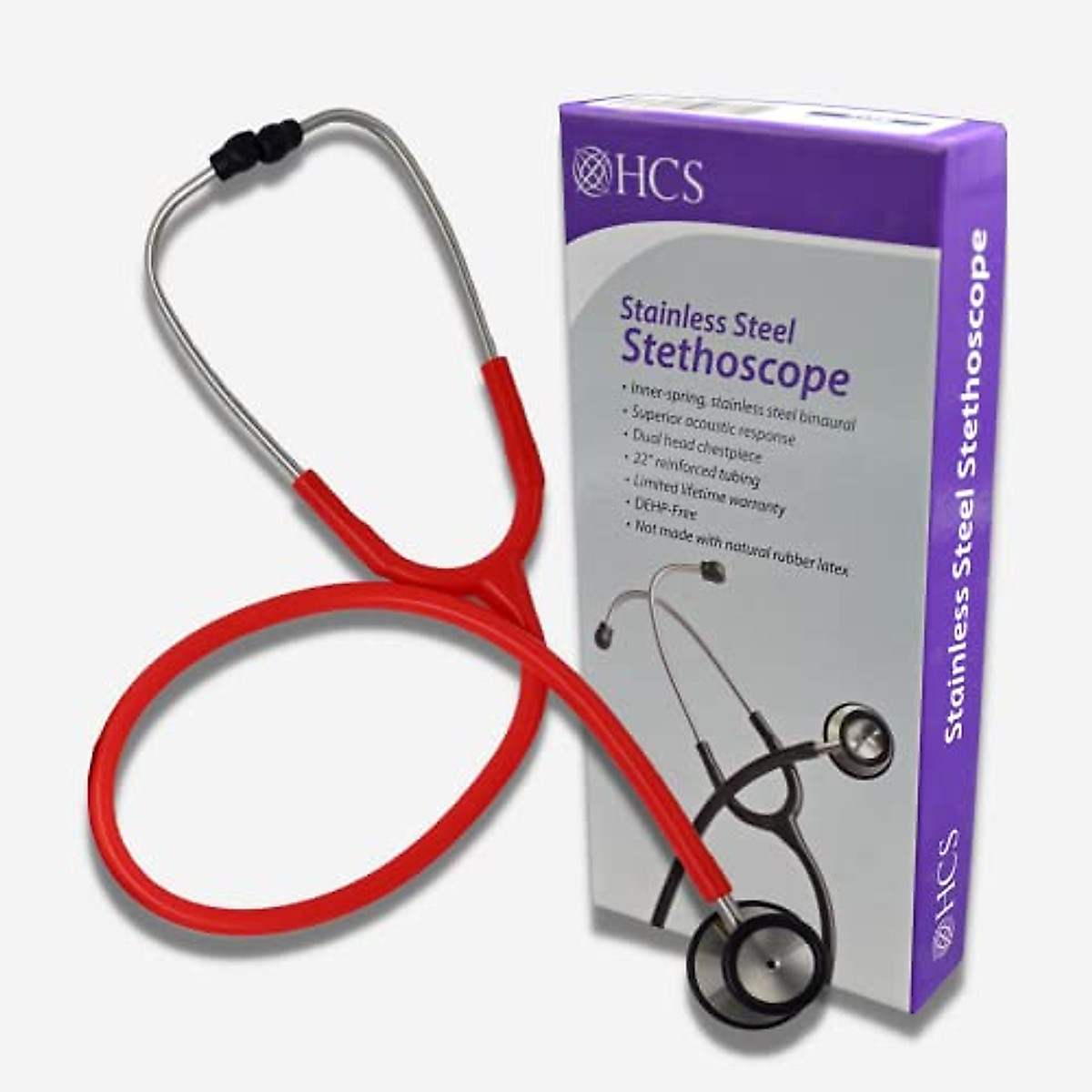 HCS Stethoscope - Premium Stainless Steel - Medical Grade, Clinical Use - 360° Dual Head Chest Piece - Doctors, Nurses, Students, EMT, and Veterinary - Nursing School Essentials - Red Stethoscope