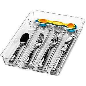 madesmart Clear Mini Silverware Tray - Light Grey | CLEAR CLASSIC COLLECTION | 5-Compartments | 12.88" x 9.13" | Kitchen Drawer Organizer | Soft-Grip Lining and Non-Slip Rubber Feet | BPA-Free