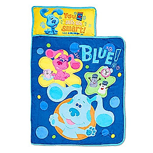 Blue's Clues & You Sure are Smart! Kids Nap-Mat Set – Includes Pillow and Fleece Blanket – Great for Girls Napping During Daycare, Preschool, or Kindergarten - Fits Toddlers and Young Children