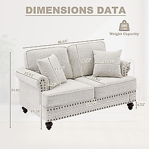 JEEOHEY 57" W Comfy Love Seat Sofa Couch,Chenille Fabric 2 Seater Sofa,Mid Century Modern Sofa,Deep Seat Sofa with Rolled Arms & Nailhead Trim for Living Room,Office,Apartment,Small Place(White)