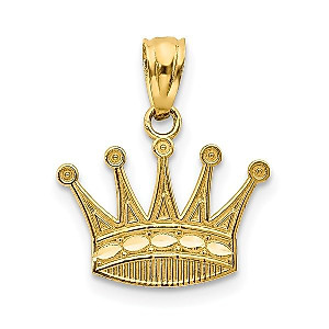IceCarats 14K Yellow Gold Royal Princess Crown Necklace Charm Pendant 18mm x 15mm Only