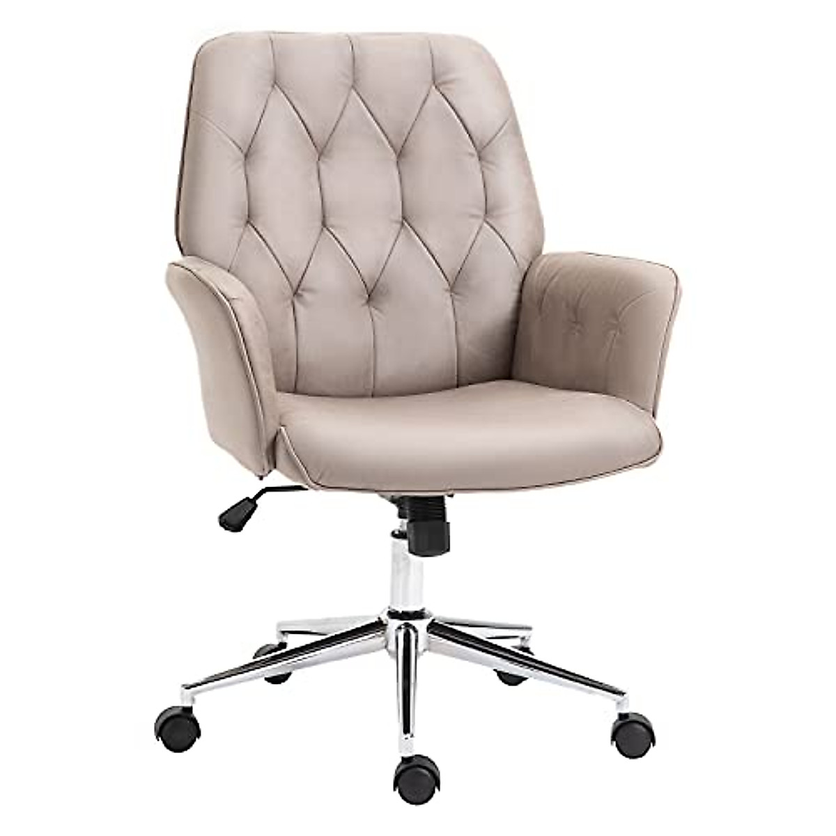 Vinsetto Modern Mid-Back Tufted Microfiber Home Office Desk Chair with Adjustable Height, Swivel Adjustable Task Chair with Padded Armrests, Light Grey