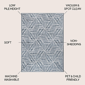 JONATHAN Y WSH313A-4 Vector Modern Coastal Geometric Machine-Washable Area Rug, Contemporary, Minimalist, Casual, Transitional for Living Room, Dining Room, Bedroom, Kitchen, Blue/Cream, 4 X 6