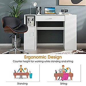 MJWDP Counter Height Sewing Craft Desk Computer Desk with Adjustable Shelves and Drawers