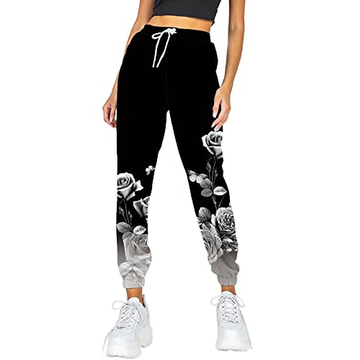 4-Way Stretch Joggers for Women Cotton Jogger Ribber Splicing Lounge Sweat Pants Lounge Pants for Running Jogging Black