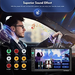 Double Din Car Stereo with Wireless Apple CarPlay and Android Auto, 7-Inch FHD Touchscreen Car Audio Receiver with Backup Camera, Bluetooth, Car Radio with FM, USB/TF/AUX Port, Mirror Link, Subwoofer