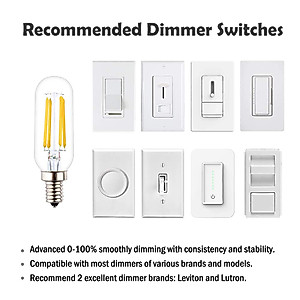 OPALRAY T8(T25) Mini Tube LED Bulb, 4W Dimmable, 400Lm 40W Incandescent Equivalent, Candelabra Bulb E12 Base, 2700K Warm White Soft Lighting, Clear Glass Small Tubular Tip, Pack of 5