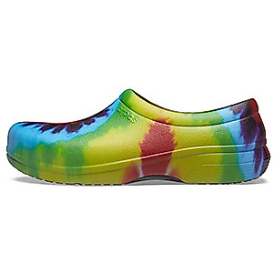 Crocs Men's and Women's On The Clock Clog | Slip Resistant Work Shoes, Tie Dye, 11 Women/9 Men
