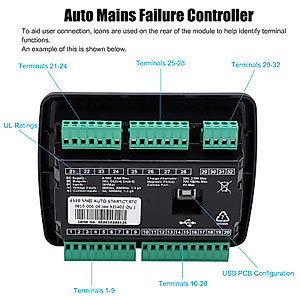 Eujgoov Auto Mains Failure Control Module Generator Controller Self-Starting LCD Protection Controller DSE4520 Industrial Supplies
