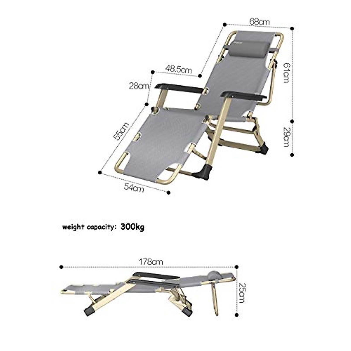 Oversize XL Reclining Chair Folding Zero Gravity Lounge Chair Deck Chairs Cotton Cushion for Garden Outdoor Patio Sun Loungers Bed Recliner Loading up to 300kg with Head Pillow in Gray