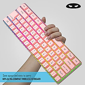 MageGee TS92 Wireless 60% Gaming Keyboard, Compact 61 Keys Rechargeable RGB Backlit Office Keyboard, 2.4G Wireless Connection, Pink Waterproof Portable Computer Keyboard for Mac Windows Laptop