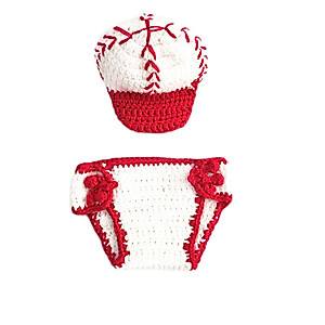Pinbo Baby Infant Photography Prop Costume Baseball Crochet Knitted Hat Diaper White