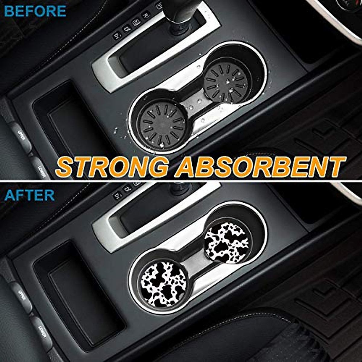 Small Car Coasters 2 Pack 2.56", Absorbent Stone Coasters Ceramic Car Cup Coaster Drink Cup Holder Coasters Cow Print Animal Themed Black and White