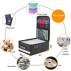Photo Organizer Box with Lock, Fireproof Photo Storage Box with 16 Clear 4" x 6" Photo Storage Cases Photo Keeper Picture Storage Containers Box, Portable Photo Storage Containers with Handle