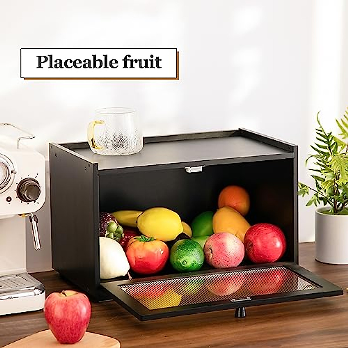 Bamboo Bread Box for Kitchen Counter-Large Capacity Bread Storage Container Farmhouse Bread Box with Window Bread Holder,Bread Storage Bin. (Black)