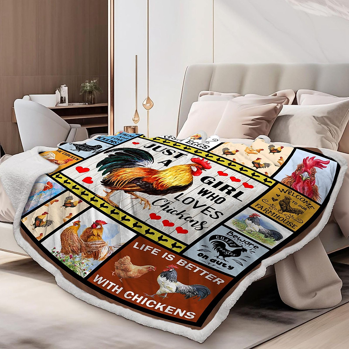 NTMANON Chicken Blanket,Rooster Blanket,Chicken Blanket Gift for Girls,Chicken Gifts Throw Blanket,Just A Girl Who Loves Chickens Blanket,Life is Better with Chickens Blanket 50"x60"