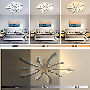 Goeco Modern Ceiling Light, 27.5'' Dimmable LED White Acrylic V-Shaped Flush Mount Ceiling Lights, 3000K/4000K/6500K with Remote Control Ceiling Light Fixture for Living Room, Dining Room, Bedroom
