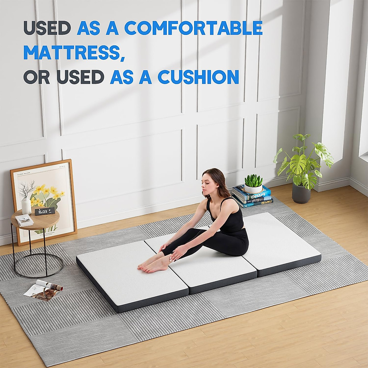 FDW 3 inch Tri Folding Memory Foam Mattress/Foldable Mattress for Kids and Adults/Medium-Firm Mattress with a Collapsible and Washable Cover/Suitable for RV Travel Camping Guest,Twin