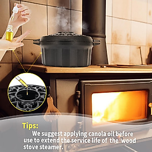 1MORE Wood Stove Steamer- Wood Stove Humidifier Cast Iron with Porcelain Enamel Coating, Fireplace Steamer Pot, Rust Resistant, Home Indoor Decorative, 2.5 Quart Capacity,Black