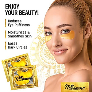 24K Gold Under Eye Masks for Puffy Eyes, Dark Circles & Bags - Collagen Gel Eye Pads with Hyaluronic Acid & Vitamin C - Moisturizing & Smoothing - Reduces Wrinkles - 16 Pairs, Pack of 1