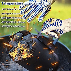 Extreme Heat Resistant BBQ Oven Safety Gloves-BBQ Glove-Grill Gloves,Thick but Light Weight for Kitchen Potholder,Grill,Grilling,Smoker,Barbeque-1 Pair（Blue