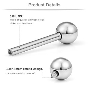 Ruifan 316L Stainless Steel Internally Threaded Tongue Nipple Shield Barbell Ring Bar Body Piercing Retainer 14G 14mm 12PCS - Mix Color