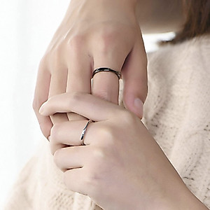 Jeulia Sterling Silver Couple Band for His and Her Simple Mobius Matching Anniversary Wedding Diamond rings Engraving Jewelry Set Valentine Day with Gift Box (Couple rings)