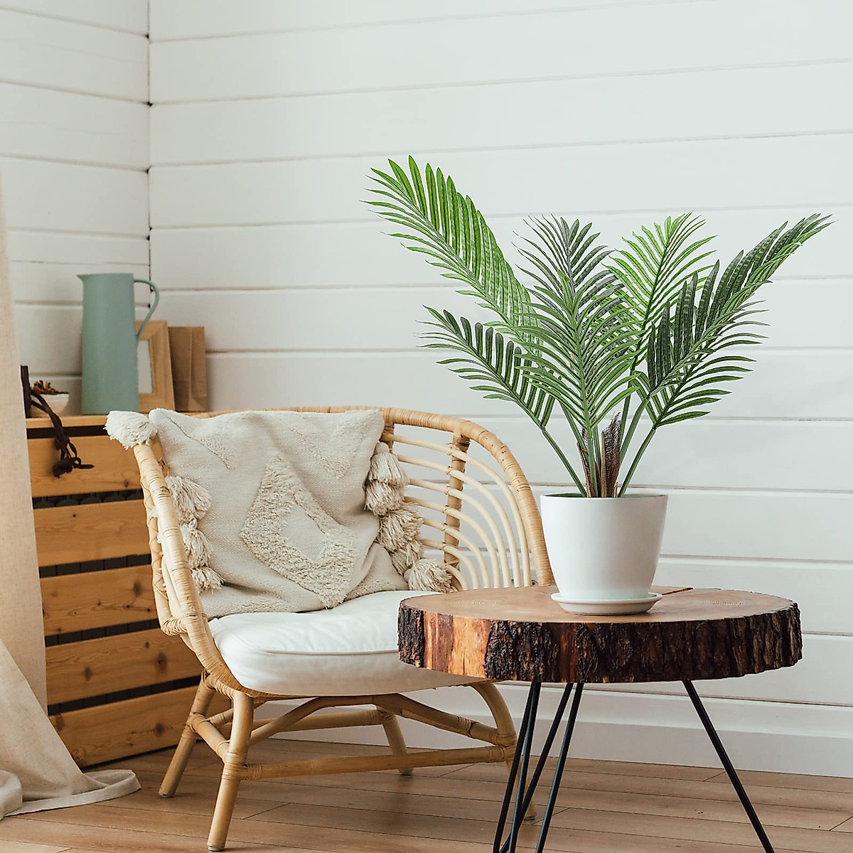 YOLEO Artificial Palm Tree 2FT Tall Faux Palm Plant for Home Office Indoor Outside Decor Fake Palm Tree with Lifelike Palm Leaves